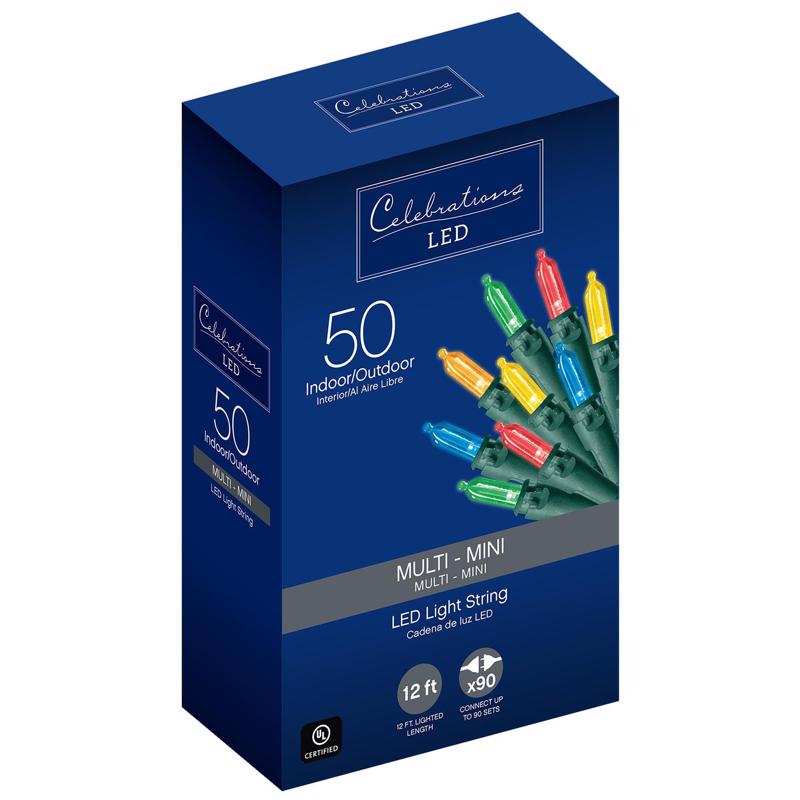 Celebrations LED Mini 50-Count String Christmas Lights 12 ft ...