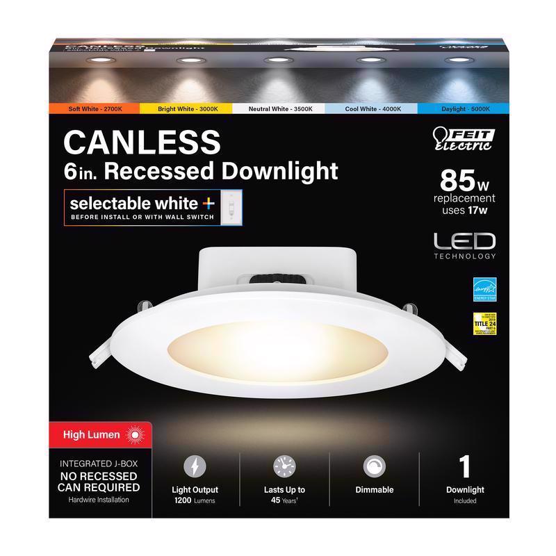 Feit Electric White 6 in. W Aluminum LED Canless Recessed Downlight LE ...