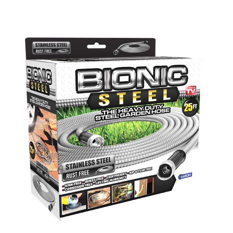 Bionic Steel Pro 25 ft. L Heavy Duty Commercial Grade Garden Hose Silv ...